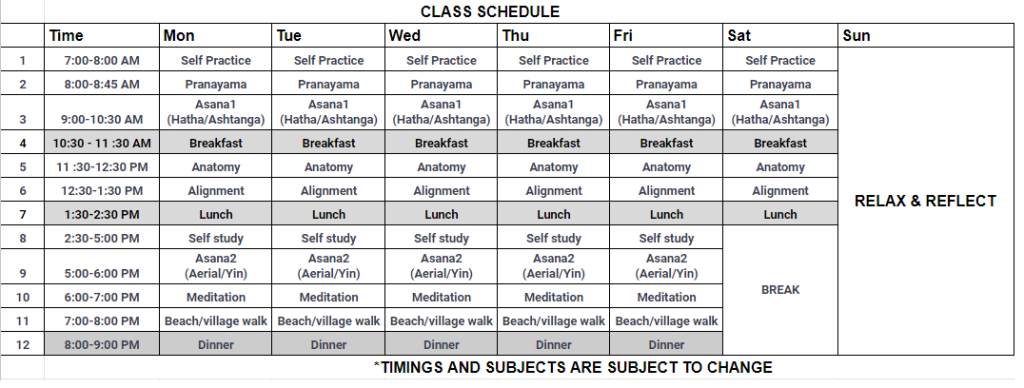 TTC SCHEDULE IYS | India Yoga School